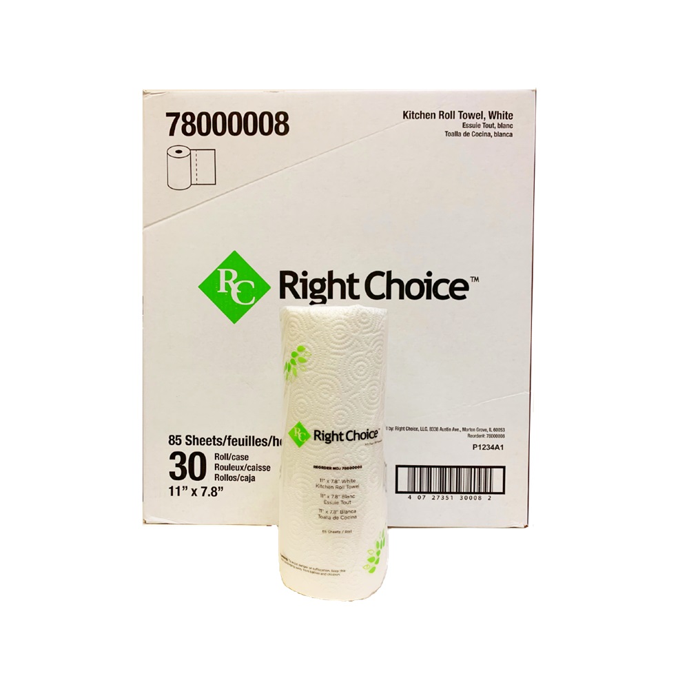 Right Choice Kitchen Paper Towel Rolls, 2-Ply 11"x7.8", 85 Sheets Per Roll.